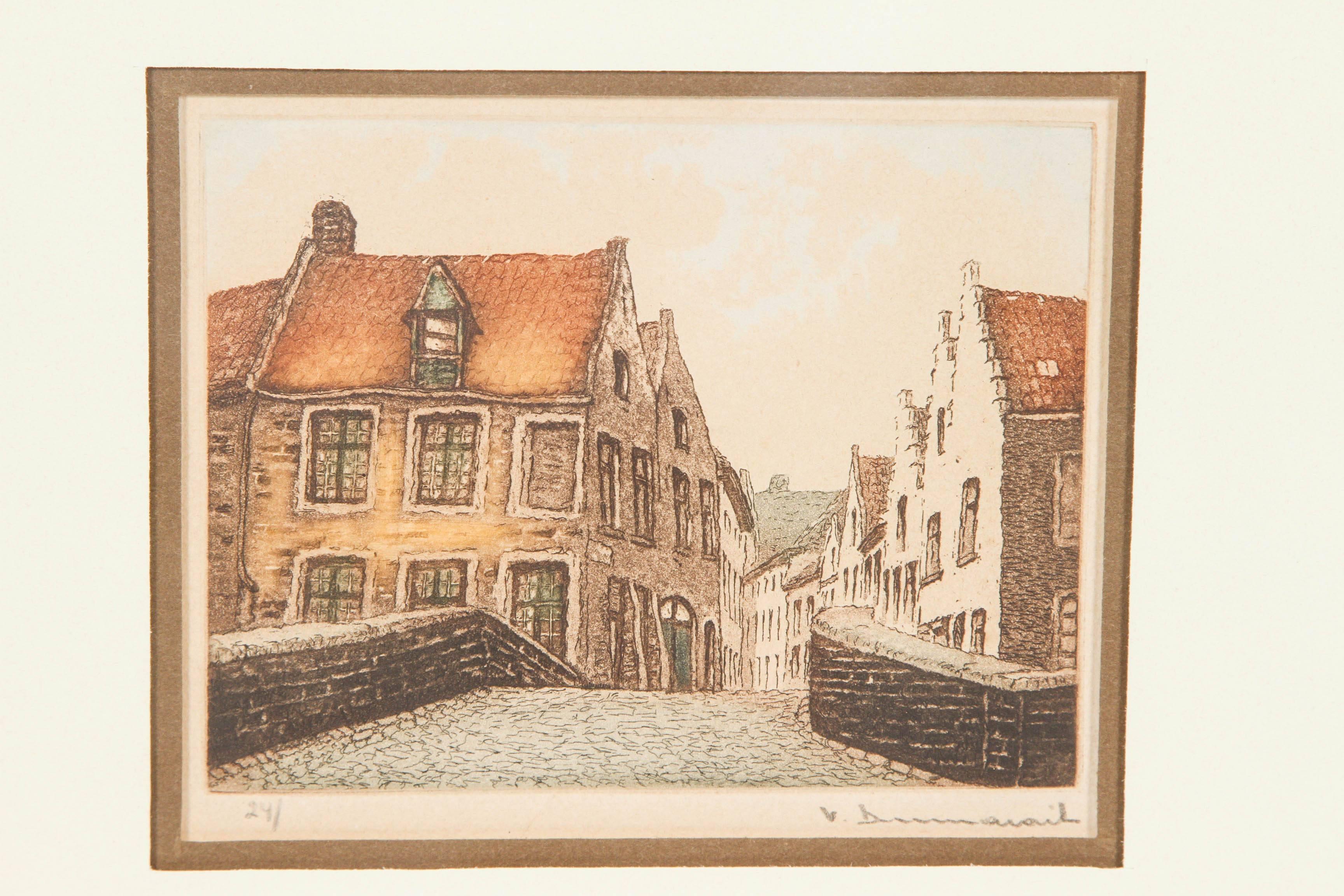 Set of Four Hand Colored Etchings at 1stDibs