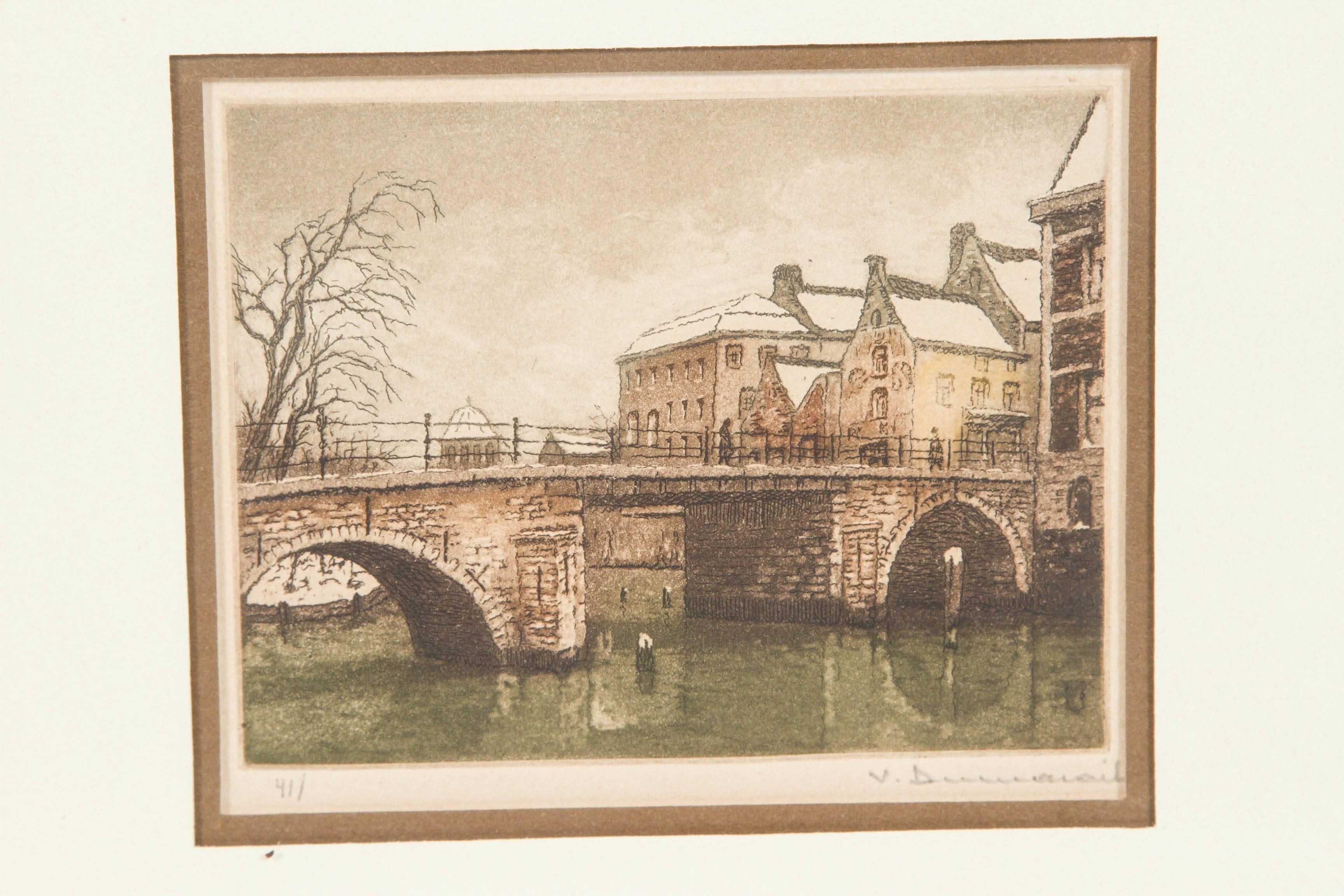 Set of Four Hand Colored Etchings at 1stDibs