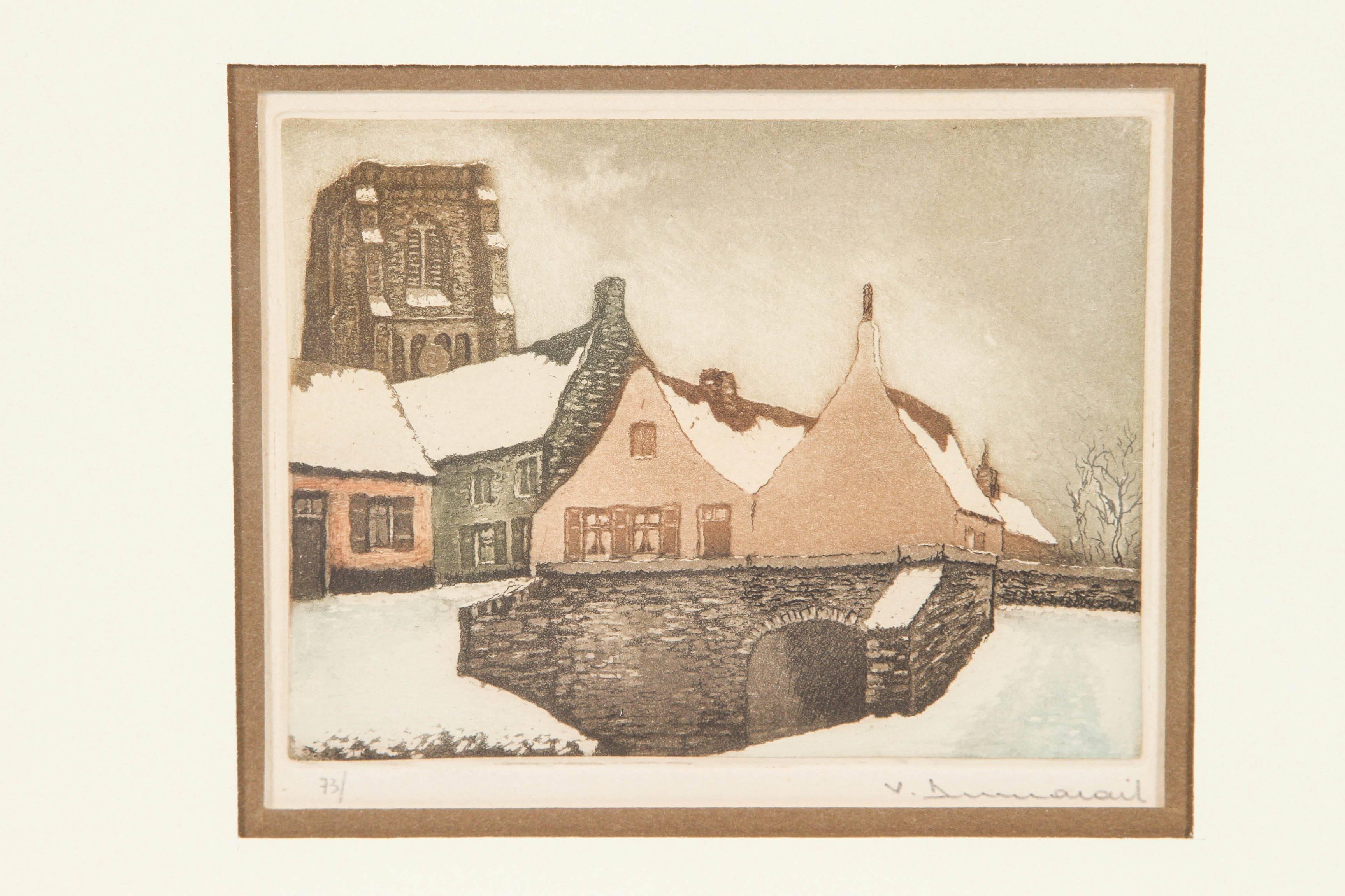 Set of Four Hand Colored Etchings at 1stDibs