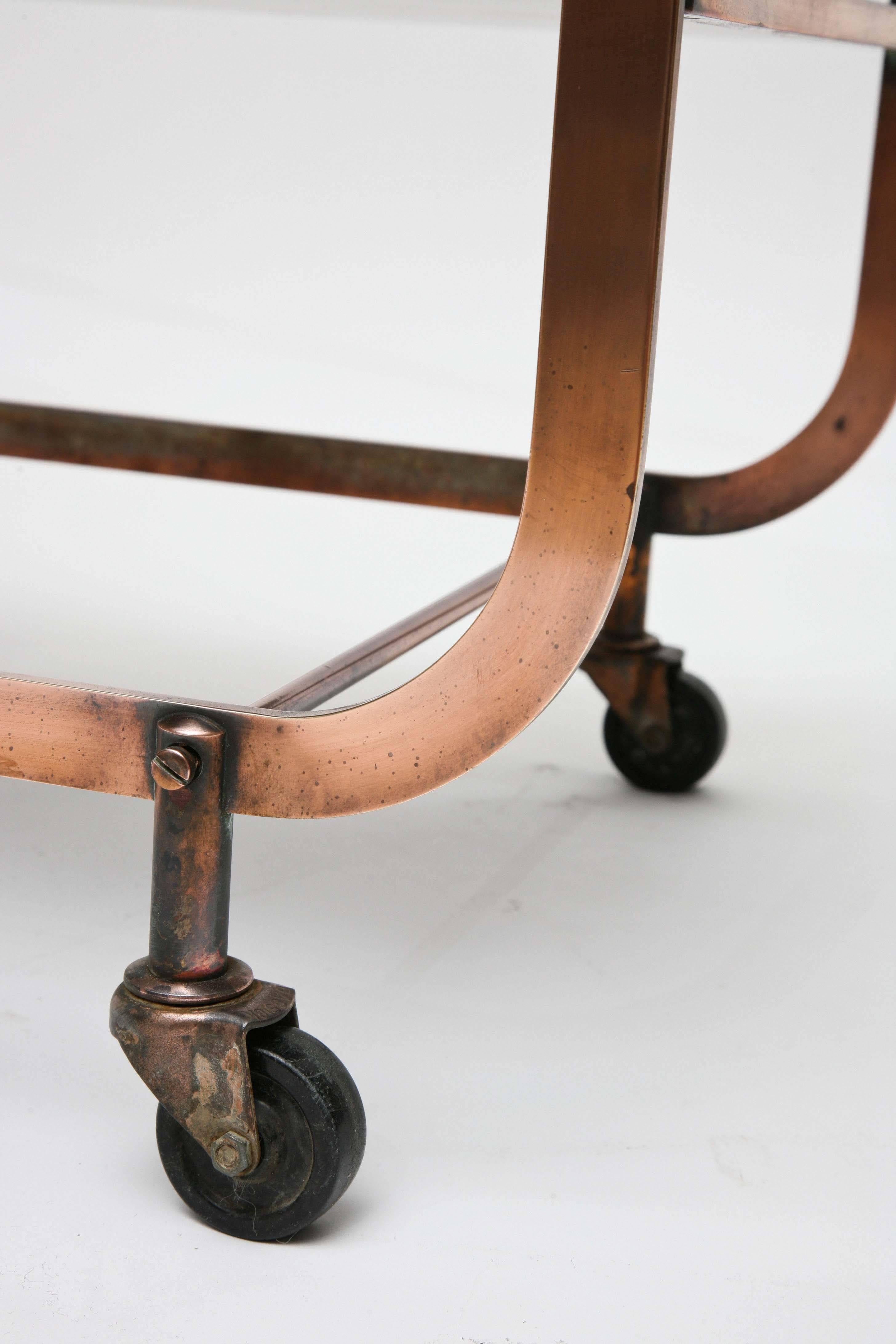 French Copper Bar Cart with Wrapped Rattan Handles at 1stDibs