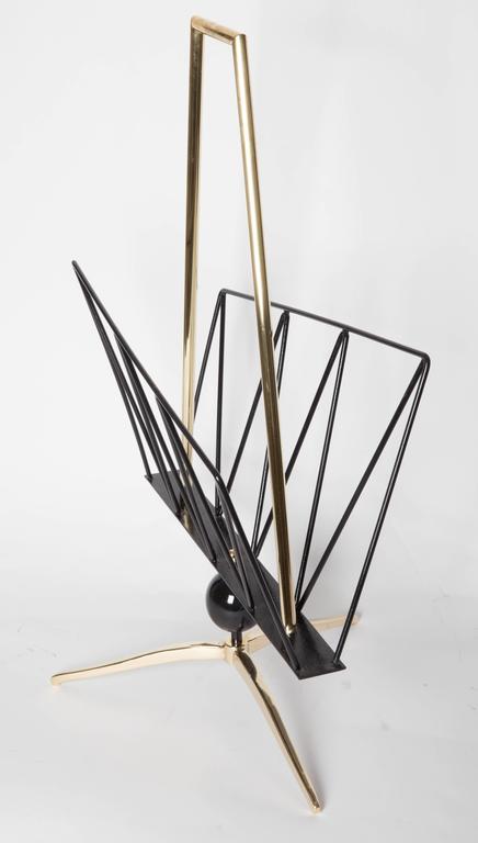 Stylized Brass and Iron Magazine Rack For Sale at 1stdibs