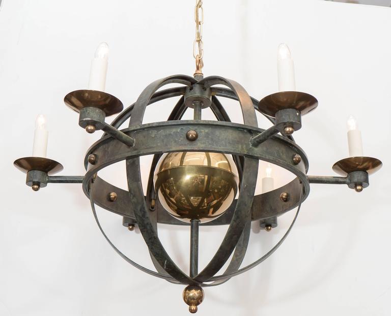 Pair of Mid-Century Verdigris Iron and Brass Orbit Light Fixtures at ...