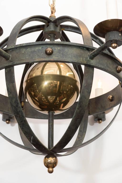 Pair of Mid-Century Verdigris Iron and Brass Orbit Light Fixtures at ...