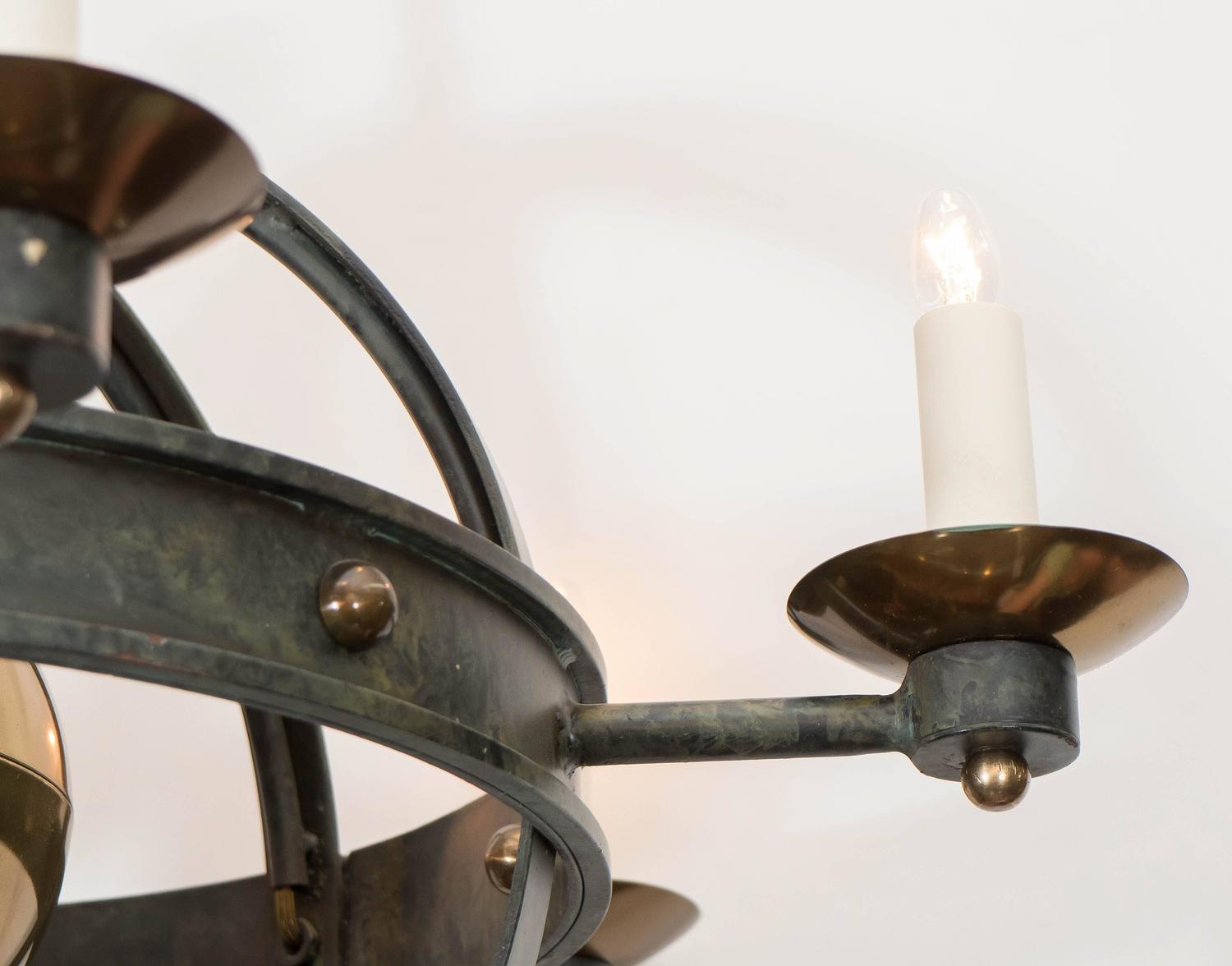 Pair of Mid-Century Verdigris Iron and Brass Orbit Light Fixtures at ...