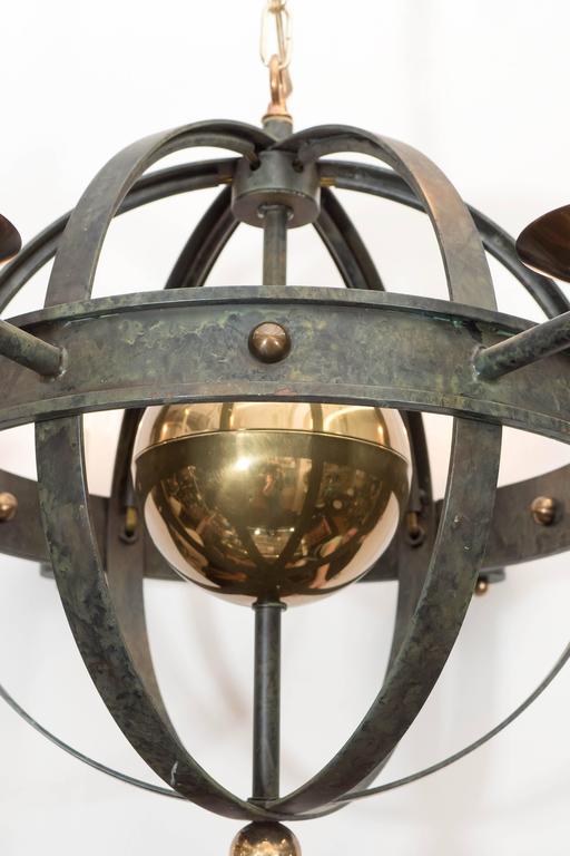 Pair of Mid-Century Verdigris Iron and Brass Orbit Light Fixtures at ...