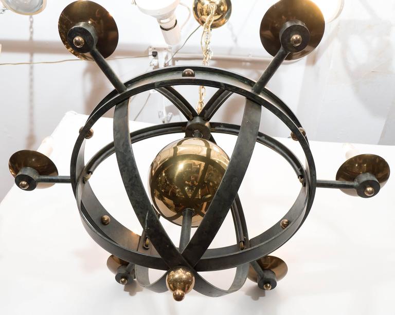 Pair of Mid-Century Verdigris Iron and Brass Orbit Light Fixtures at ...