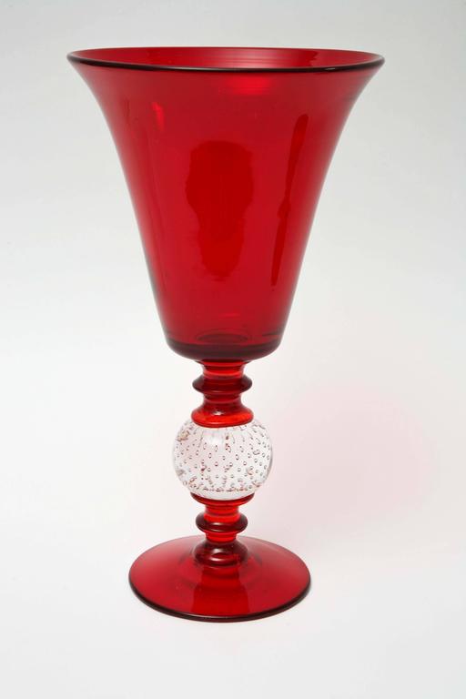 Pair of Antique Red Glass Vases with Controlled Bubble Bases, Pairpoint ...