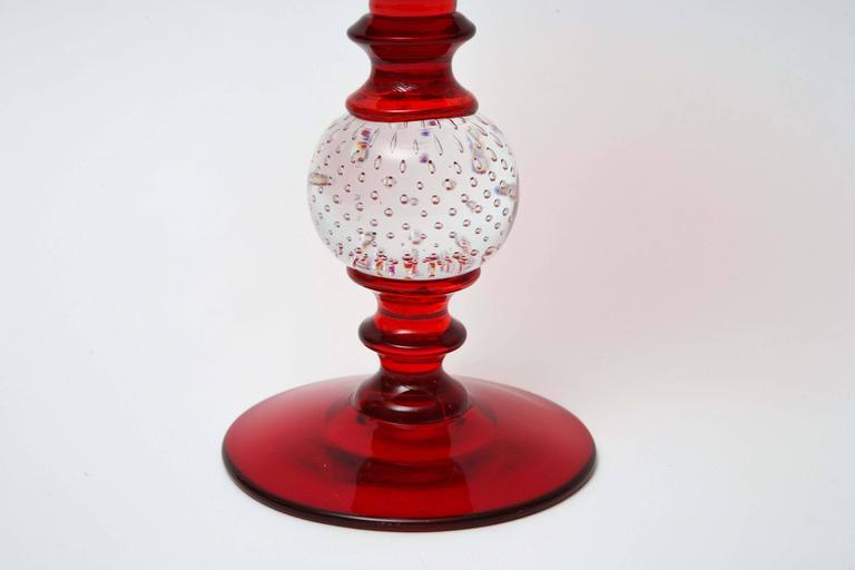 Pair of Antique Red Glass Vases with Controlled Bubble Bases, Pairpoint ...