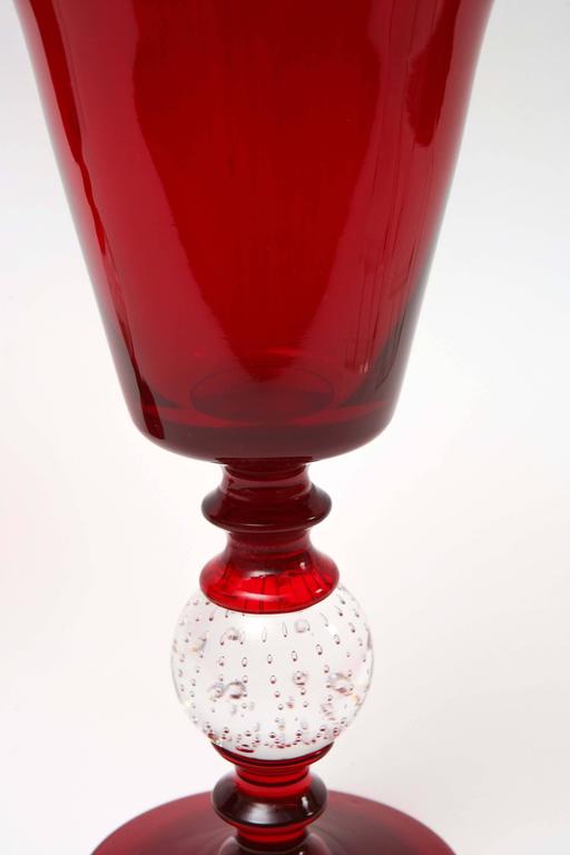 Pair of Antique Red Glass Vases with Controlled Bubble Bases, Pairpoint ...