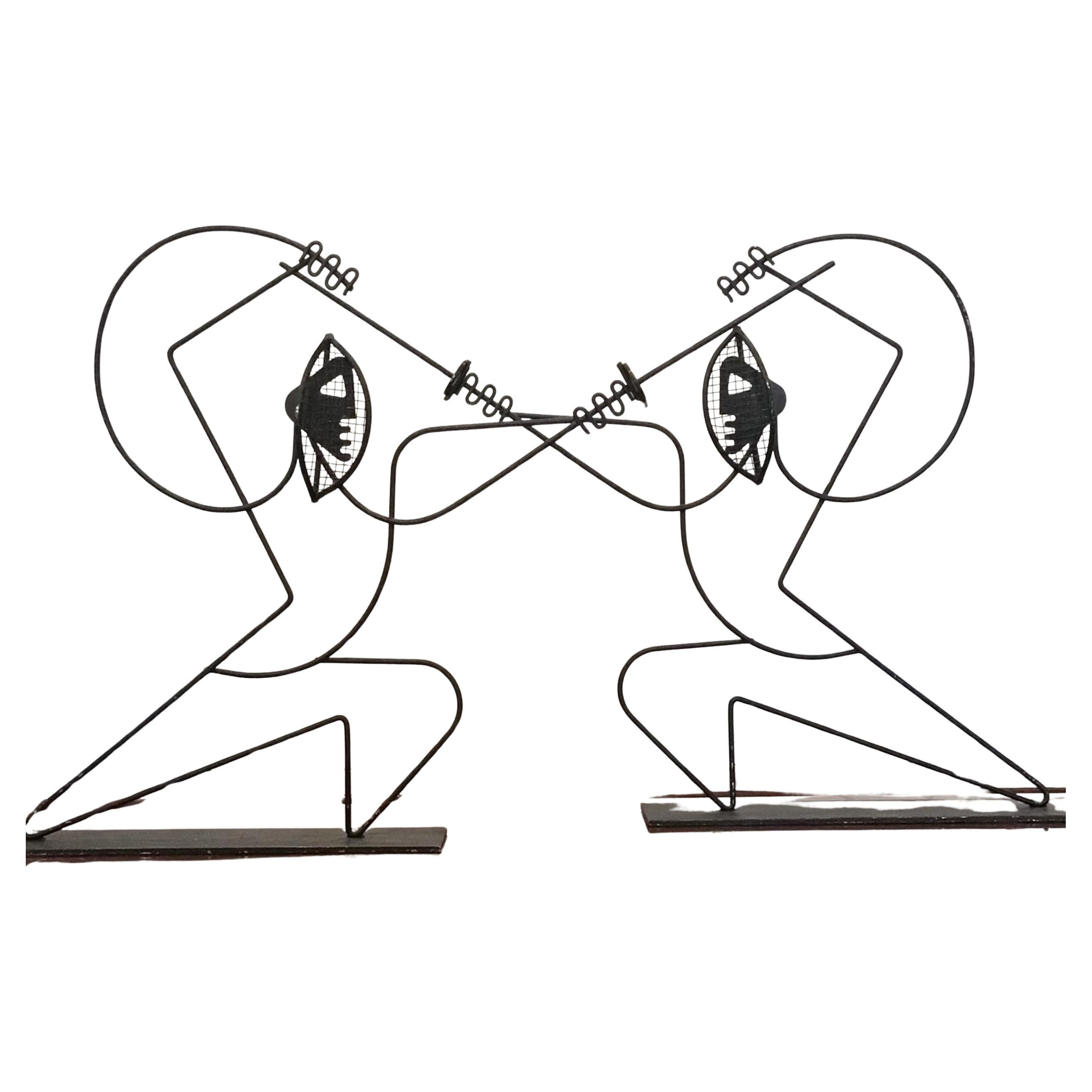 Frederick Weinberg Wire Sculpture of 2 Fencers For Sale at 1stDibs