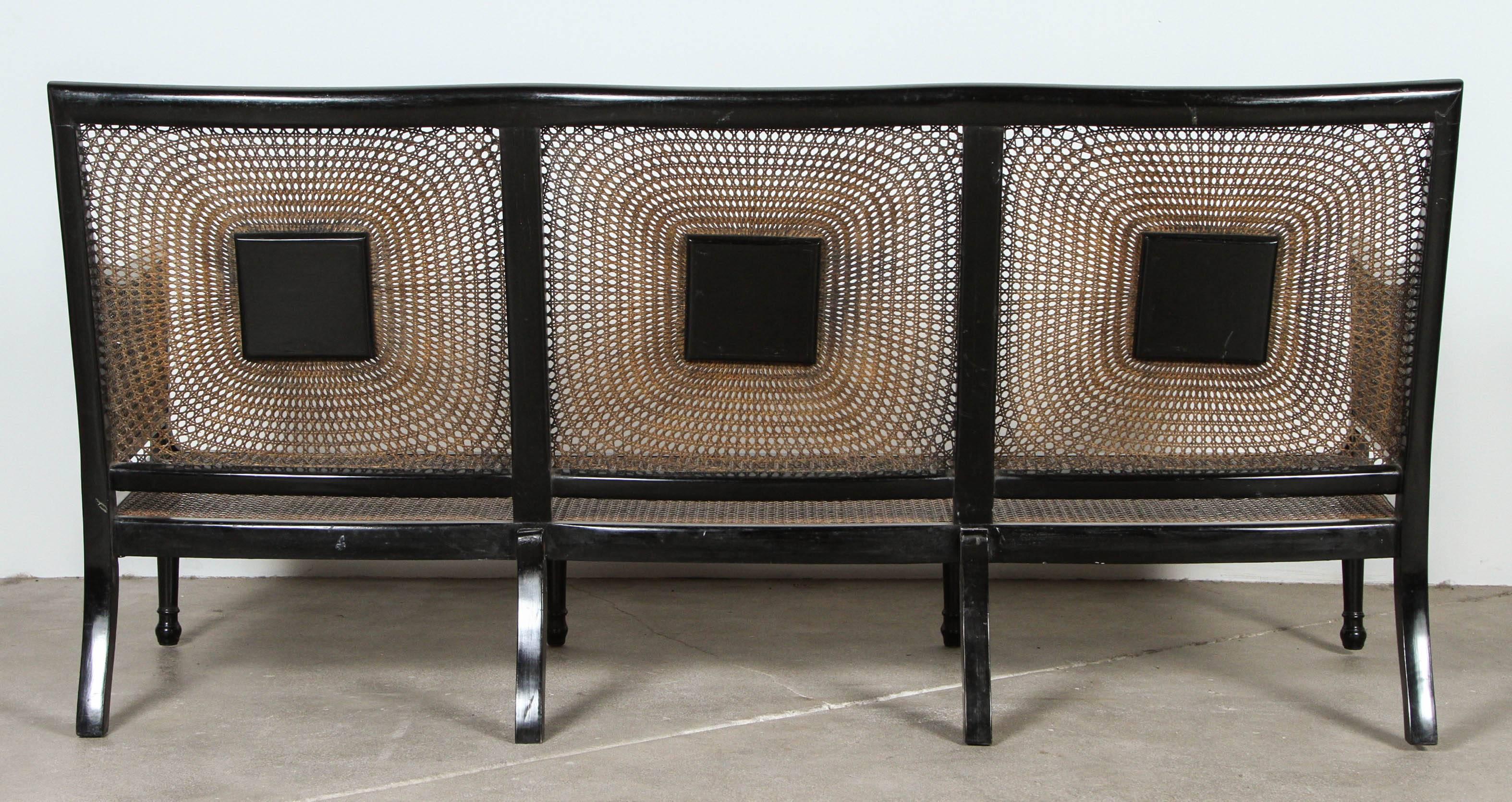 Italian Black Framed Lacquered Caned Bench at 1stDibs