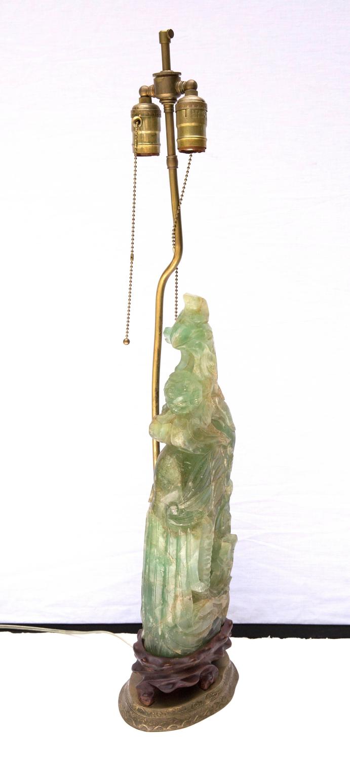 19th Century Chinese Carved Jade Phoenix Table Lamp For Sale at 1stdibs