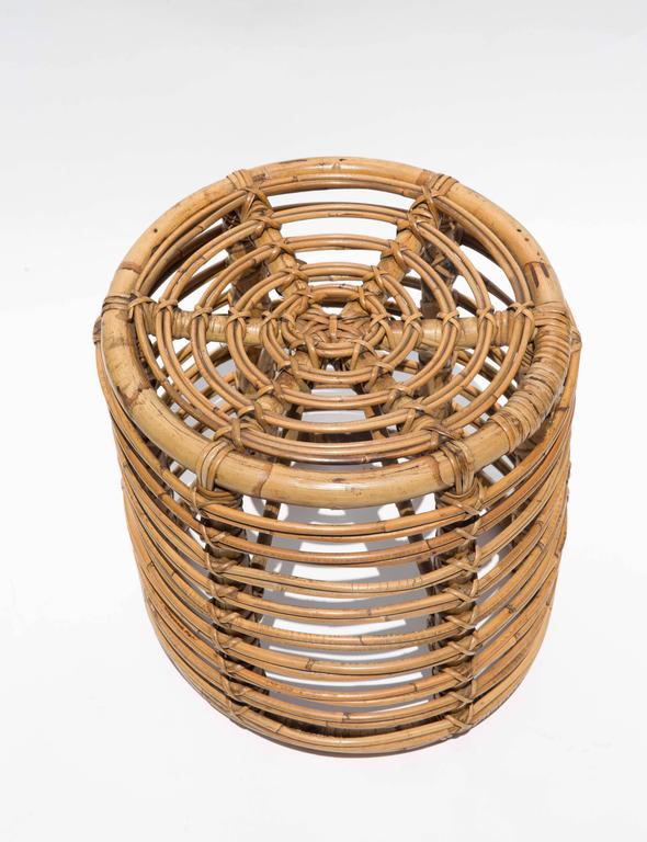 Pair of Round Rattan Ottomans at 1stDibs