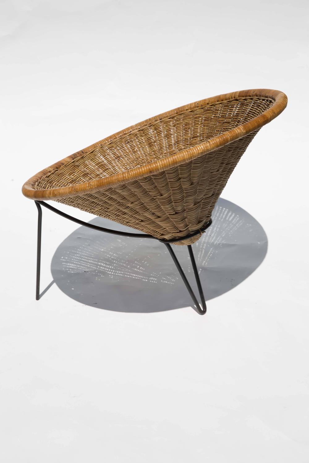 Pair of "Cone" Shaped Bamboo Chairs with Metal Base at 1stdibs
