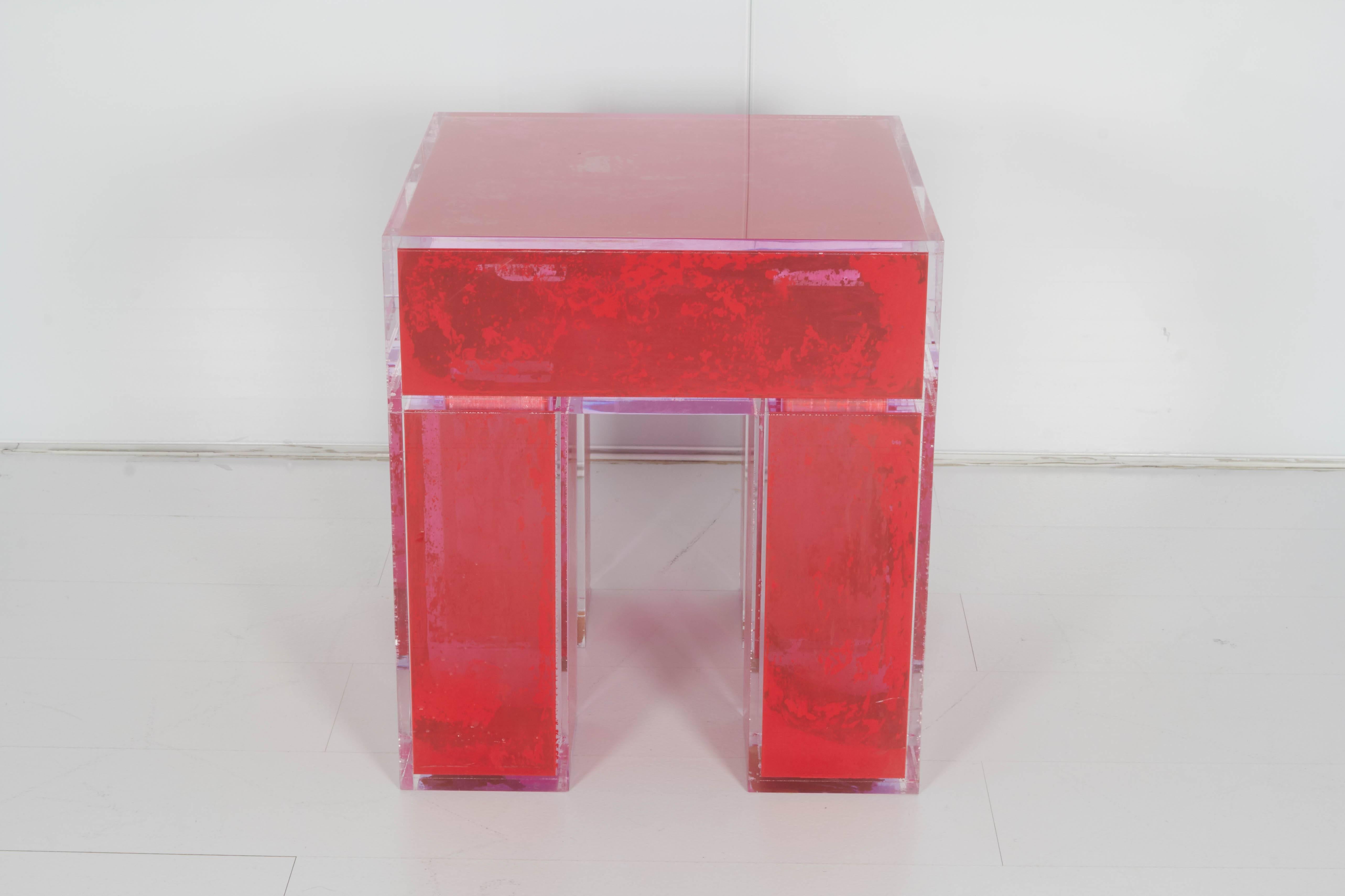 Acrylic Coffee Table with Red Pigment Interior For Sale at 1stDibs