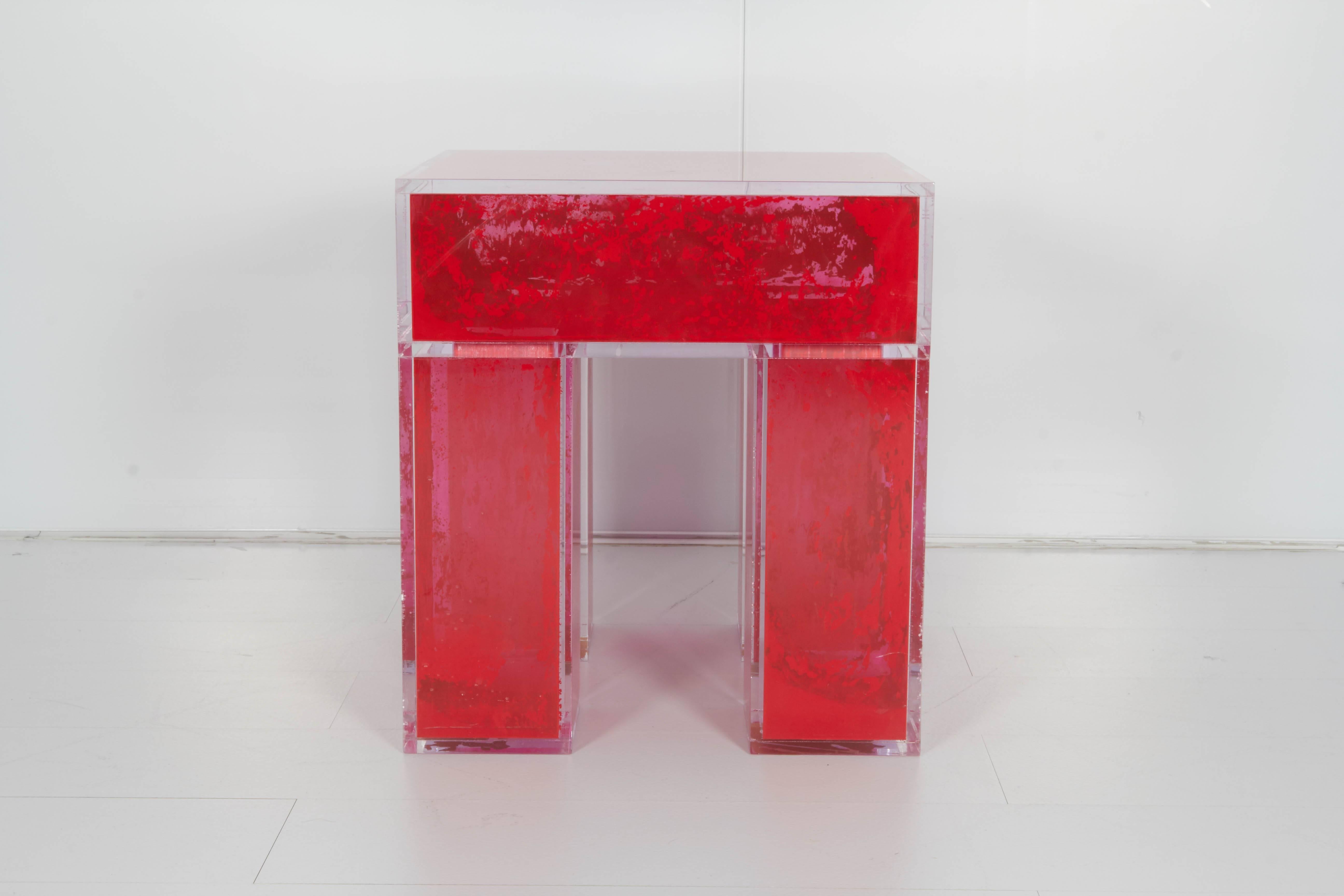 Acrylic Coffee Table with Red Pigment Interior For Sale at 1stDibs