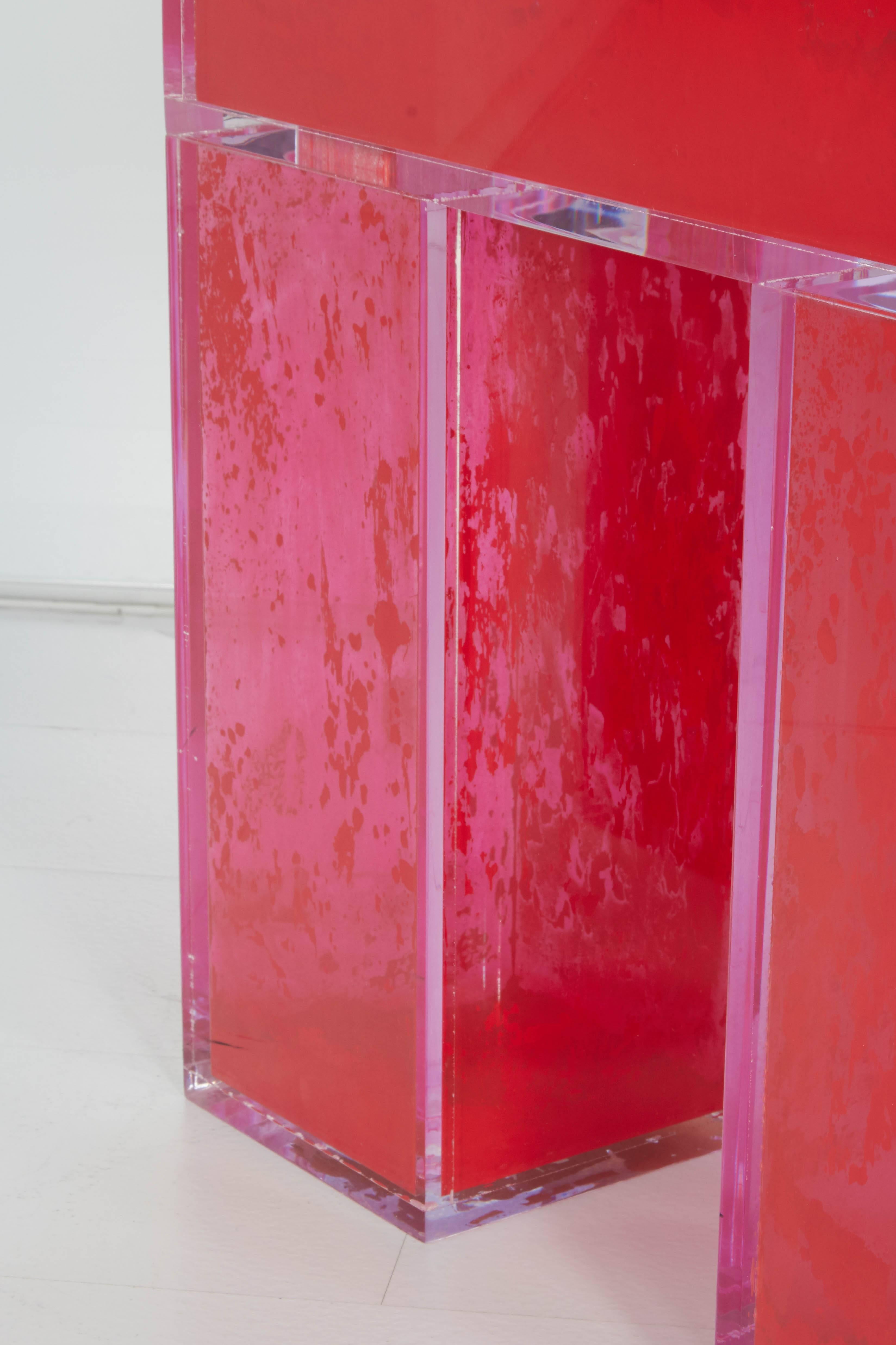 Acrylic Coffee Table with Red Pigment Interior For Sale at 1stDibs