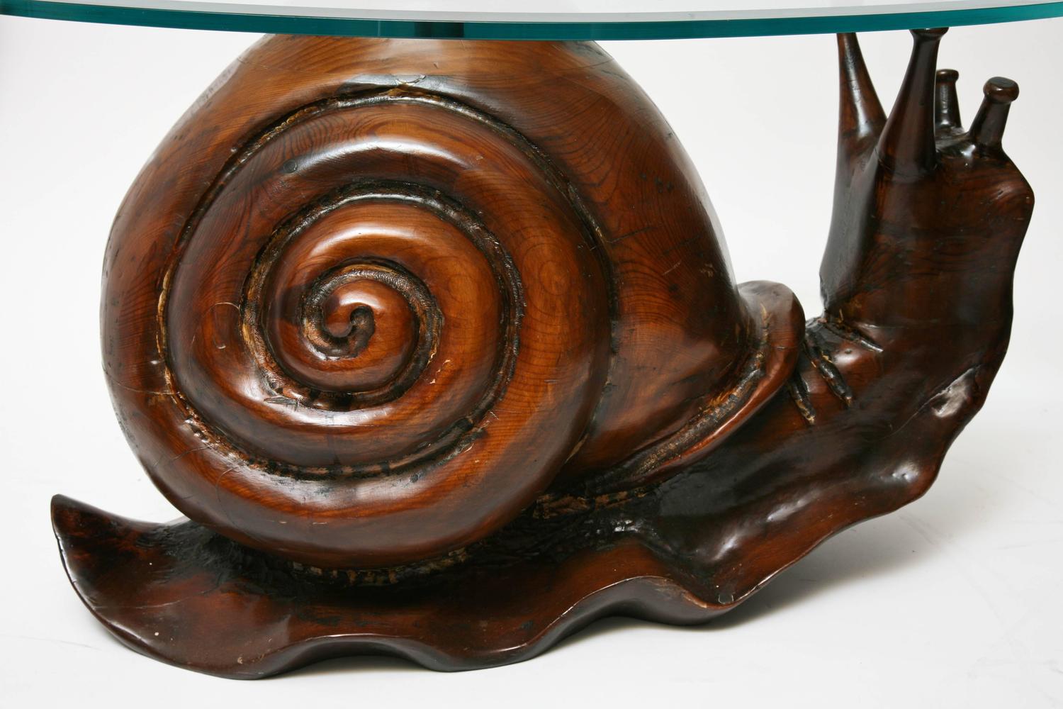 Carved Wood Snail Sculpture Table by Federico Armijo For Sale at 1stdibs