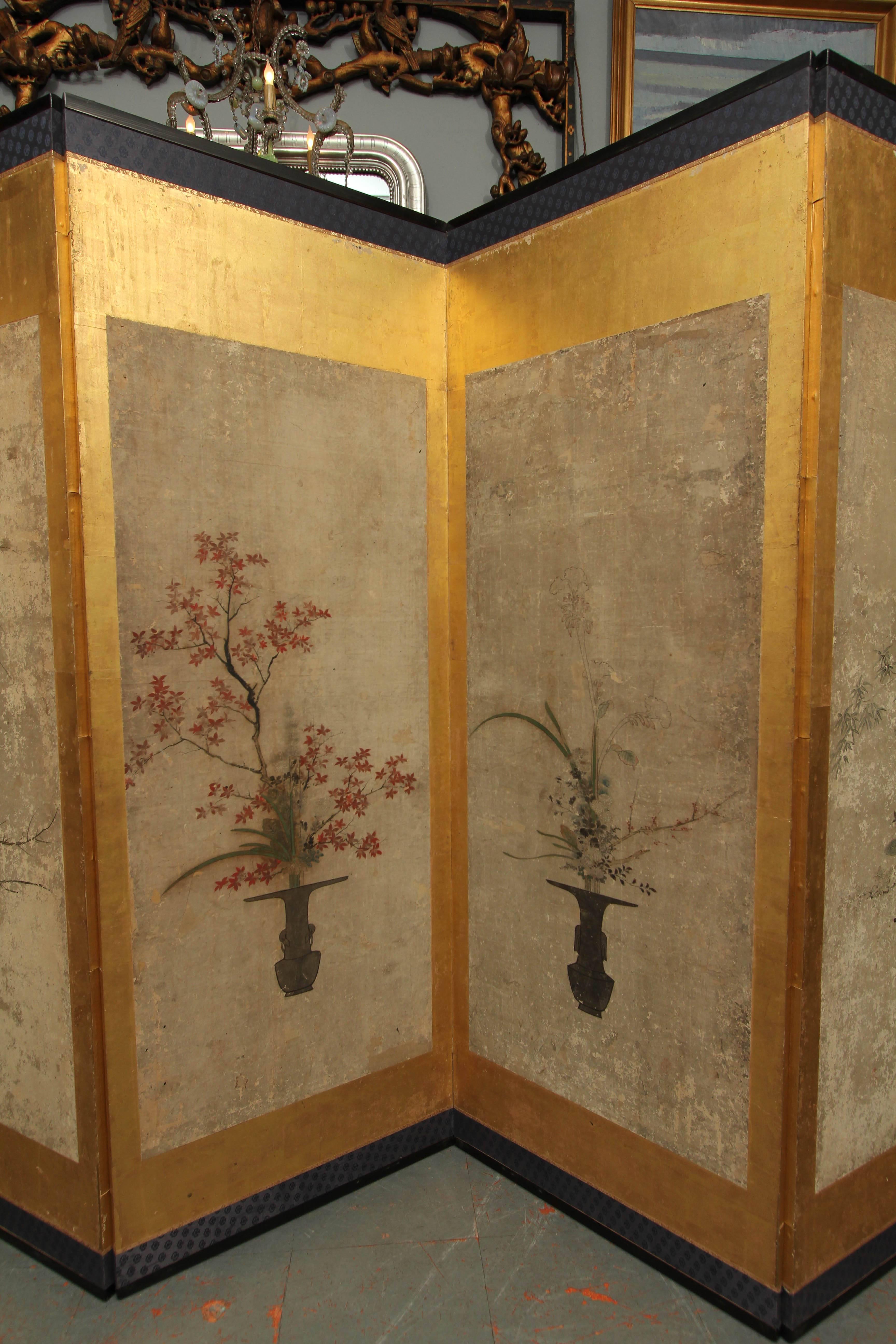 Beautiful Six-Panel Antique Japanese Screen at 1stDibs