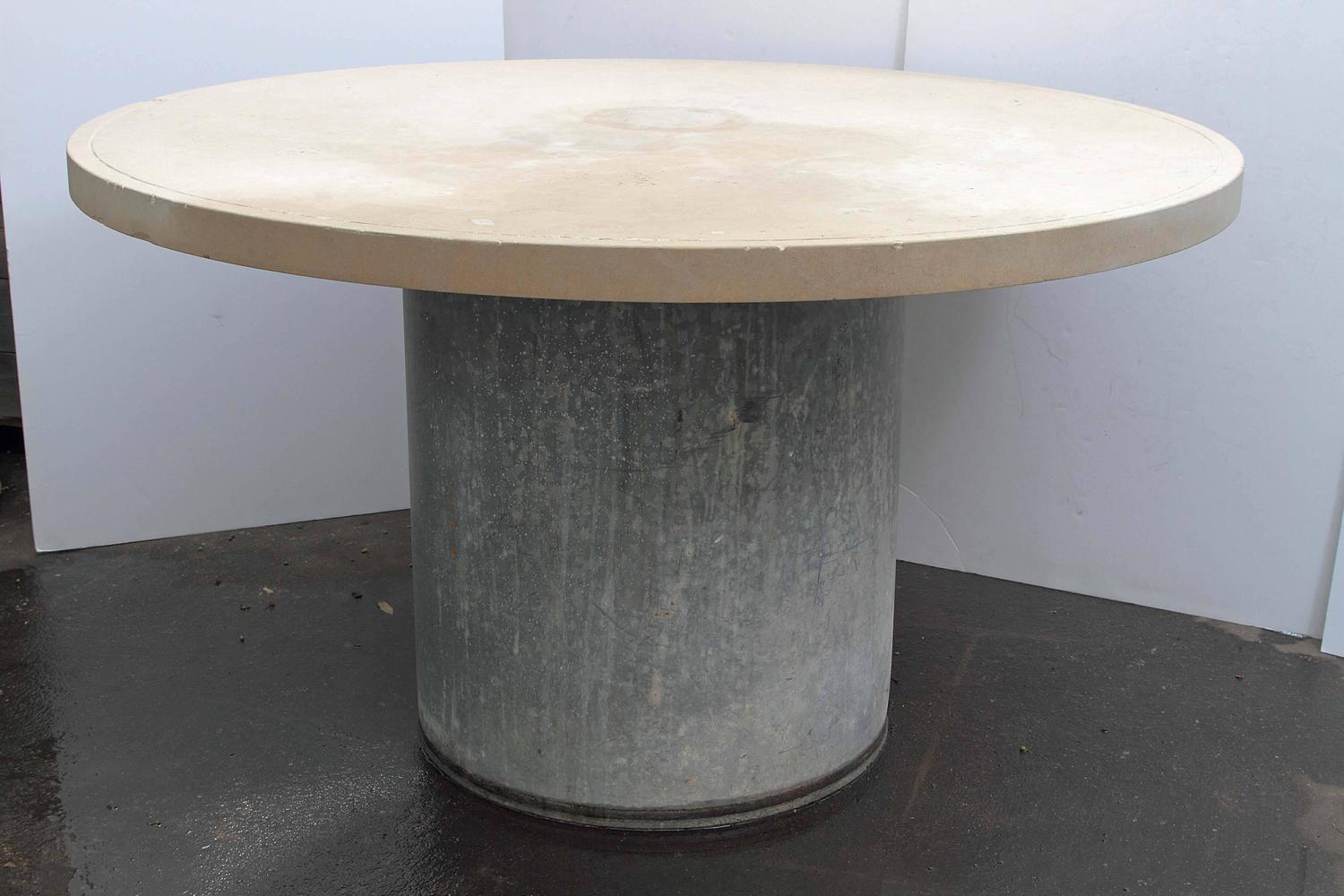 Industrial Galvanized Metal and Limestone Garden Table For Sale at 1stdibs