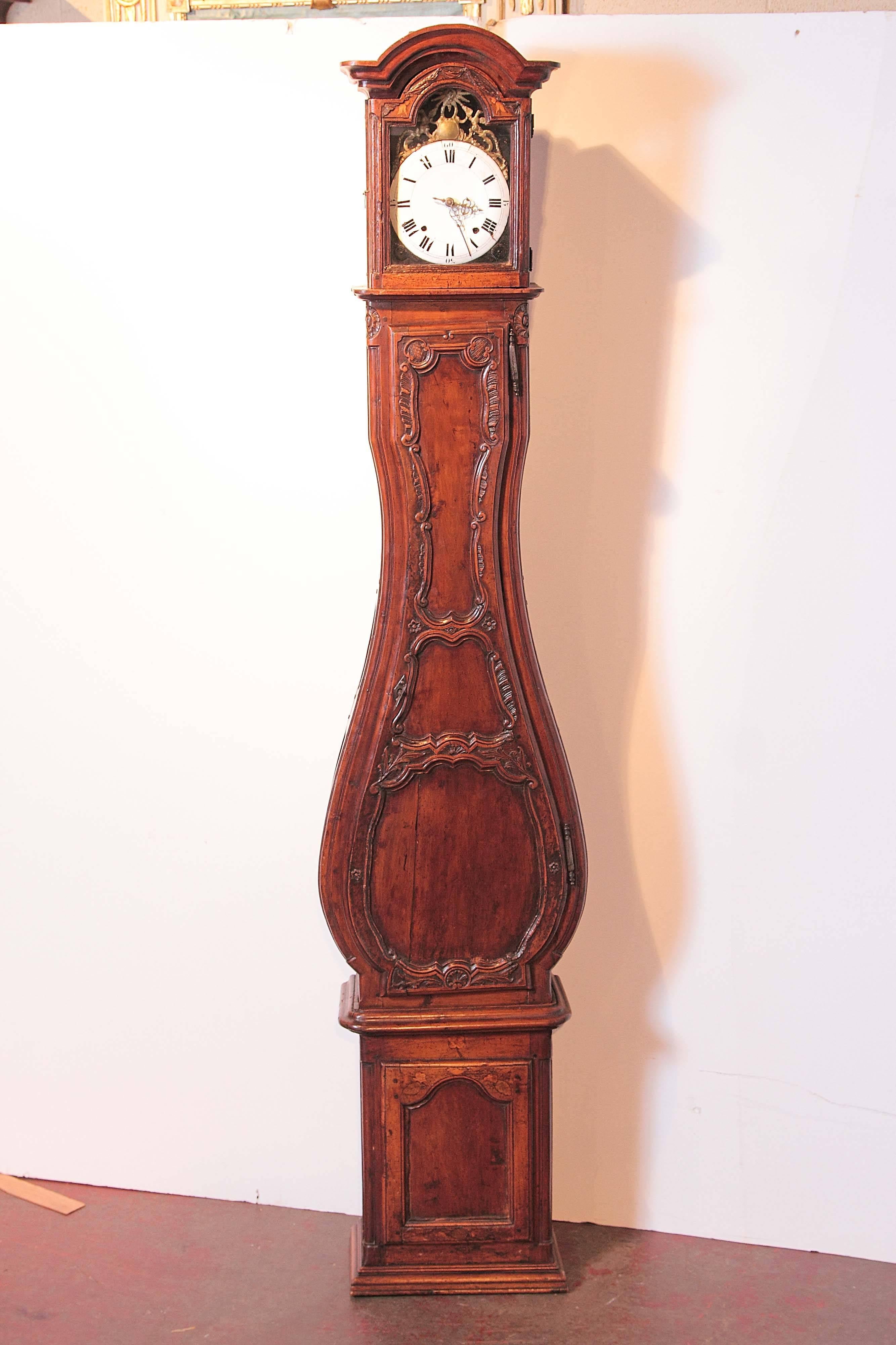 18th Century French Carved Walnut Grandfather Clock from Lyon at 1stDibs