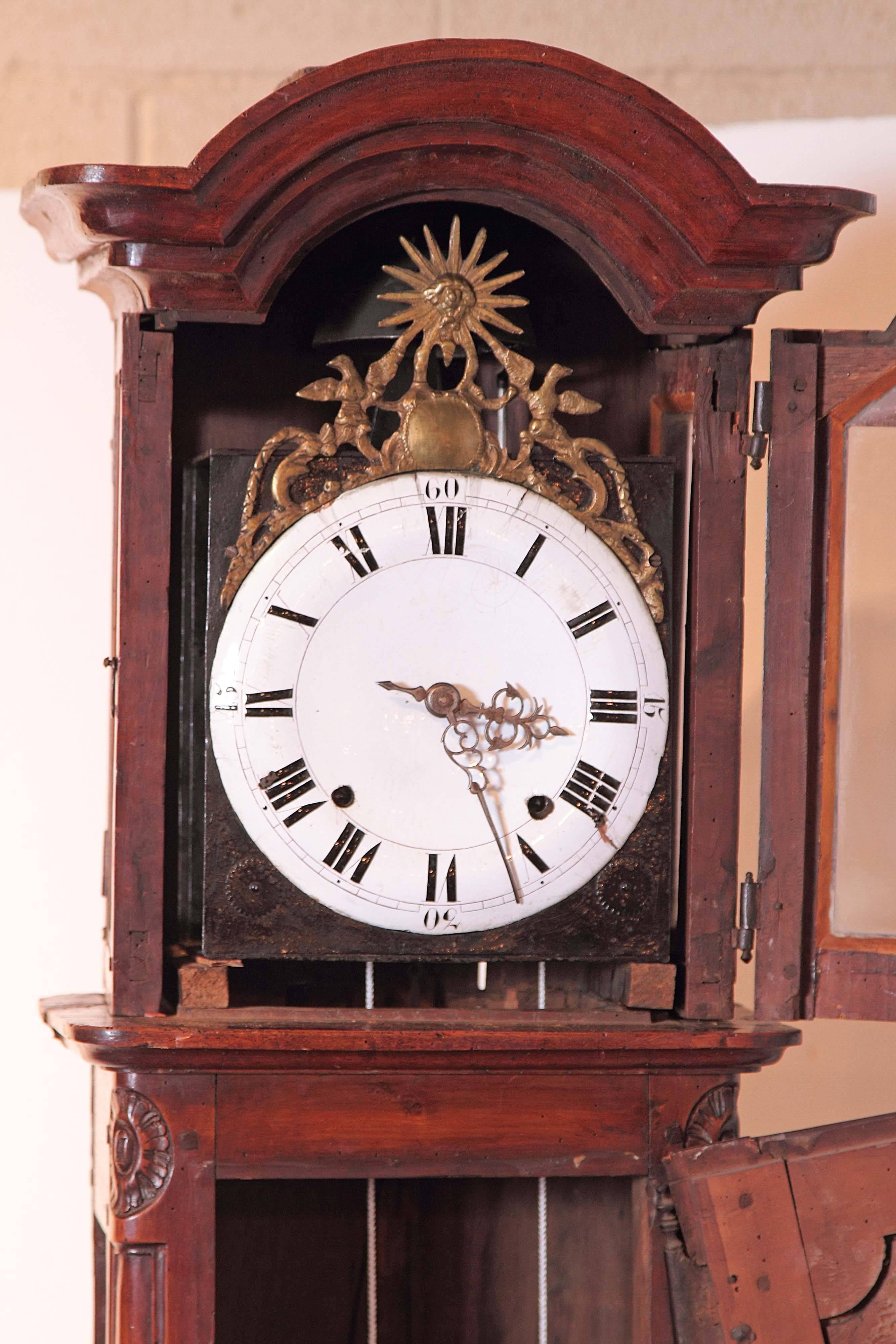 18th Century French Carved Walnut Grandfather Clock from Lyon at 1stDibs