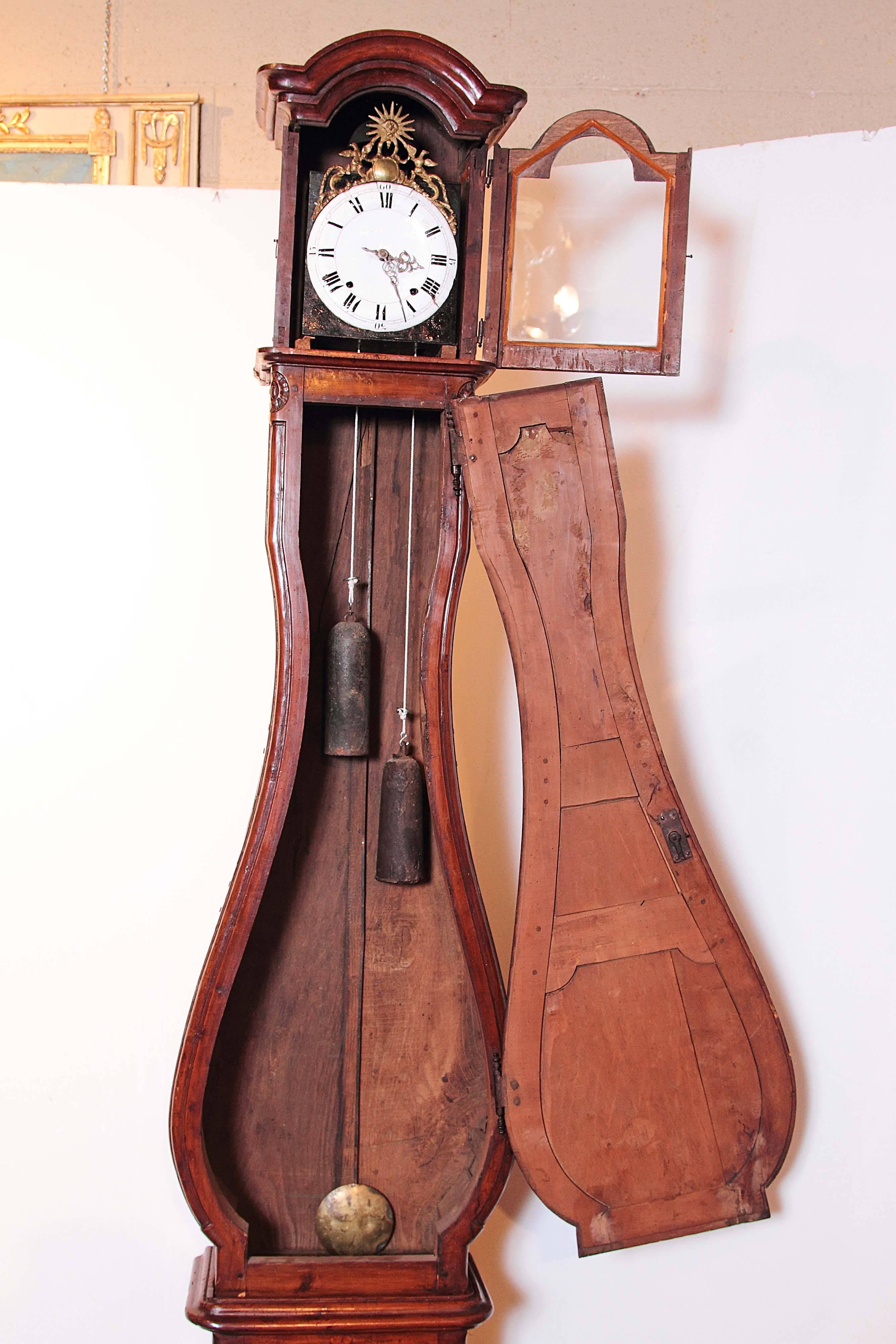 18th Century French Carved Walnut Grandfather Clock from Lyon at 1stDibs