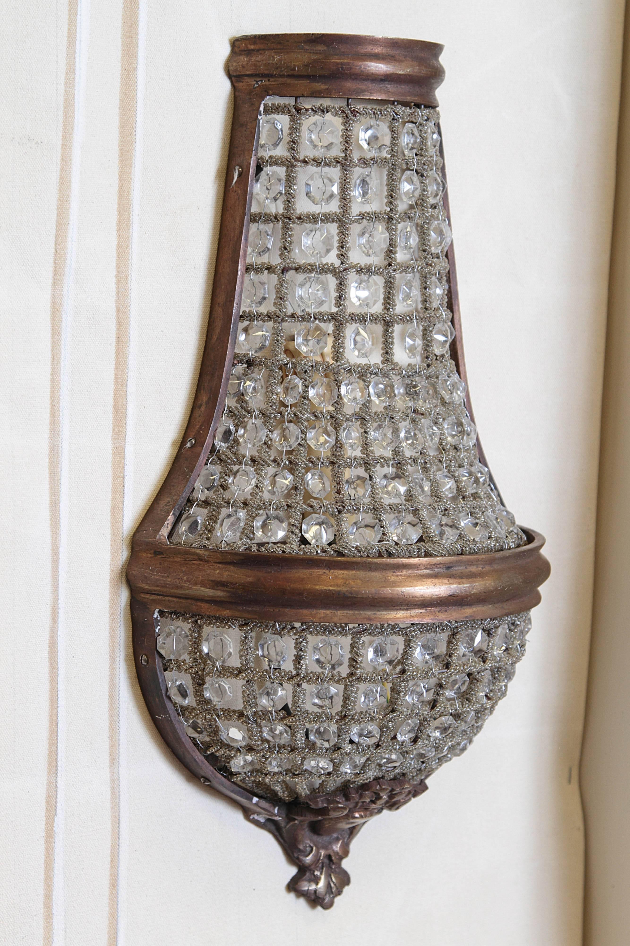 20th Century Pair of Beaded Wall Sconces at 1stDibs