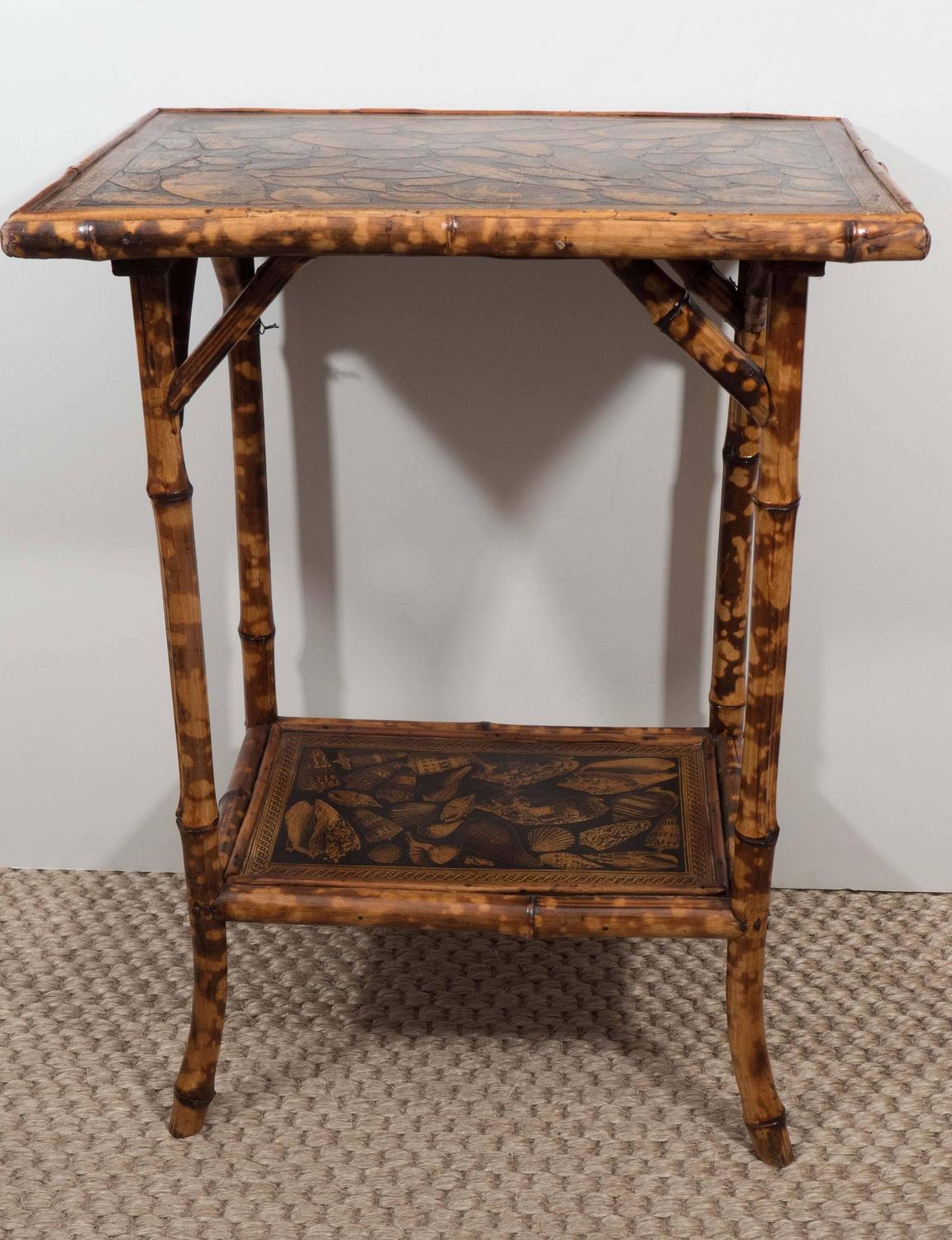 Small Bamboo Table with Decoupage Shells at 1stdibs