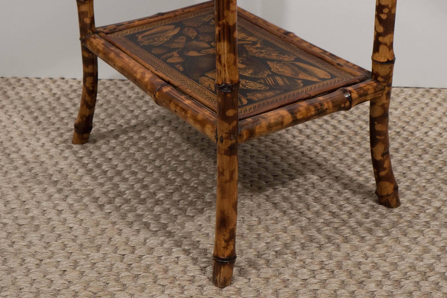 Small Bamboo Table with Decoupage Shells at 1stdibs