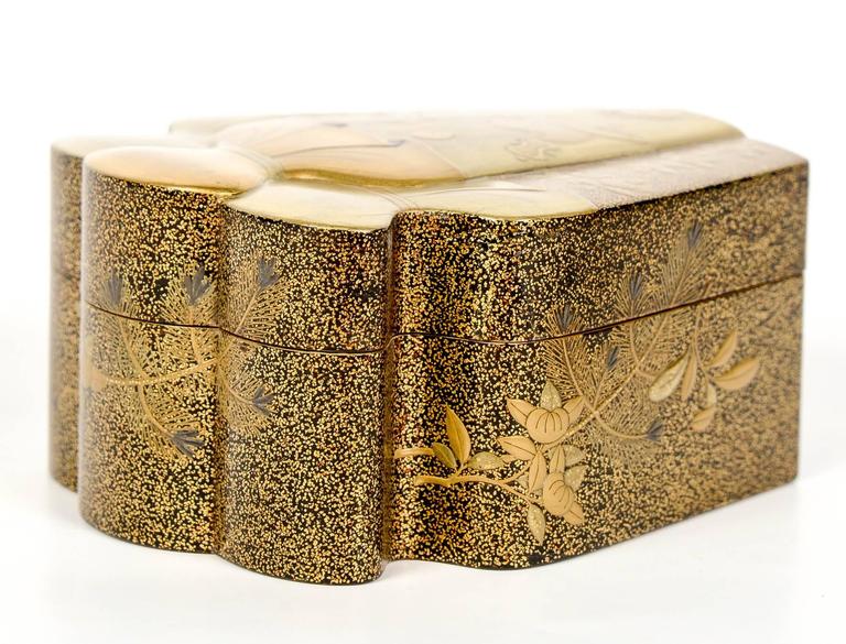 Meiji Japanese Gold Lacquered Treasure Bag Shape Kobako, Box For Sale ...