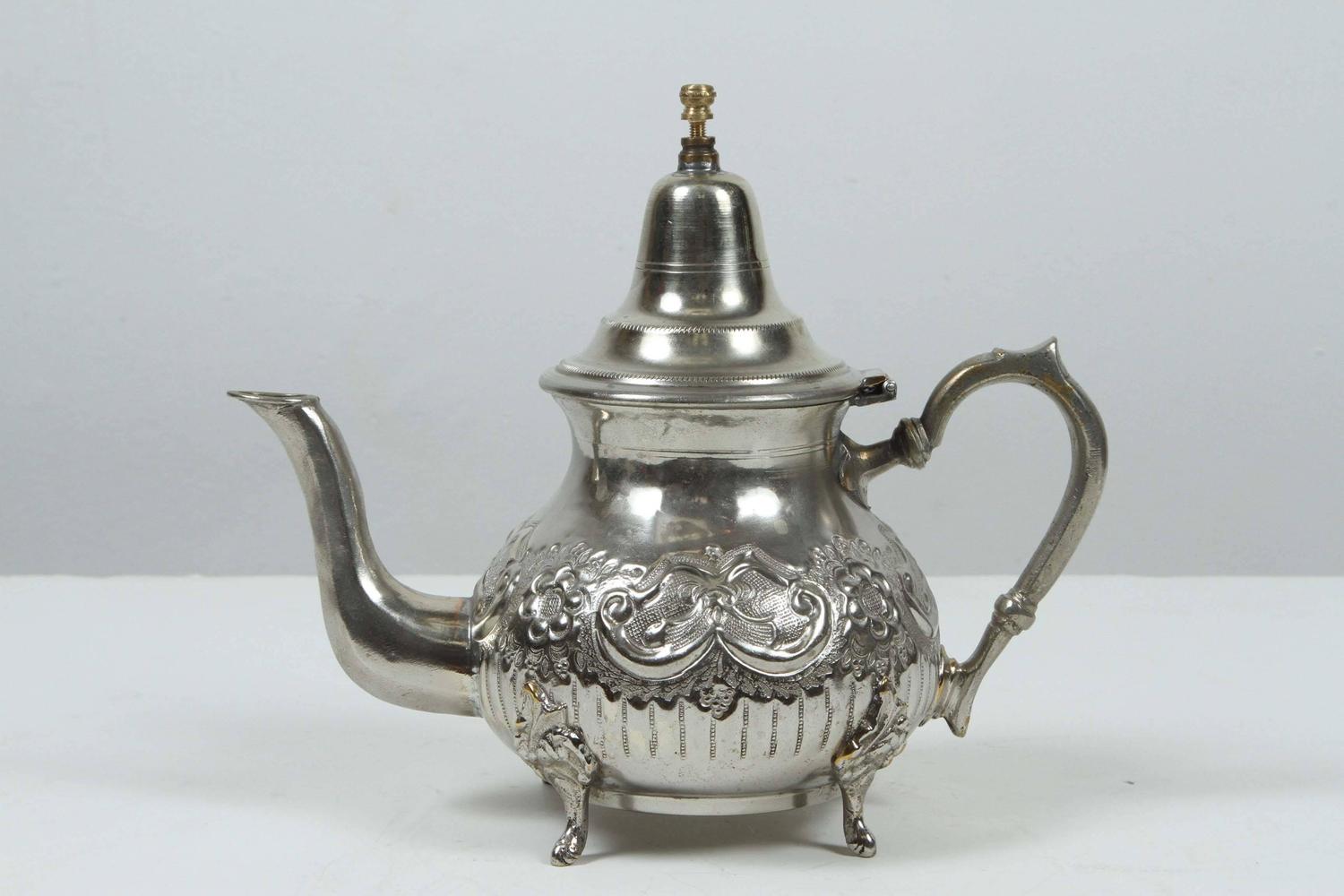 Moroccan Silver Plated Tea Pot For Sale at 1stdibs