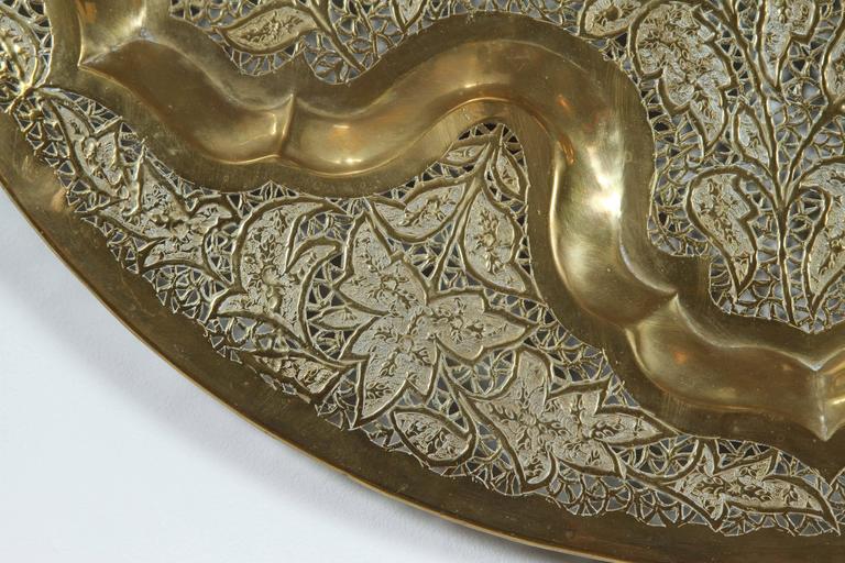 Anglo Raj Hanging Hammered Polished Brass Tray For Sale at 1stDibs