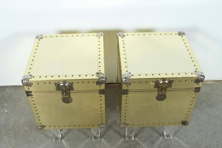 Chic Pair of Small Brass Trunk End Tables at 1stDibs