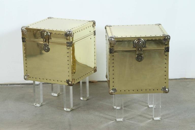 Chic Pair of Small Brass Trunk End Tables at 1stDibs