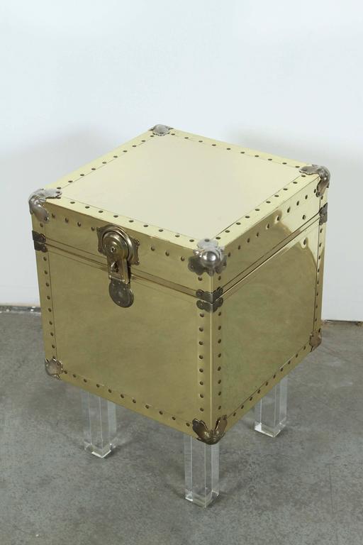 Chic Pair of Small Brass Trunk End Tables at 1stDibs
