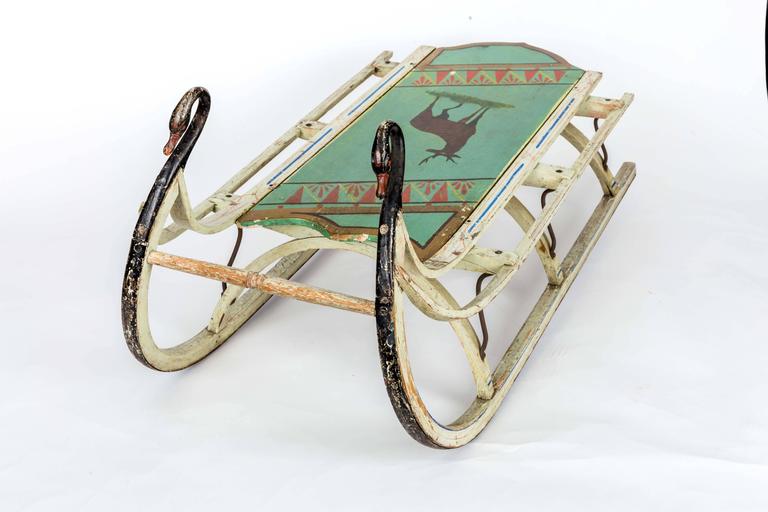 19th-Century Wooden Sled with Original Paint and Iron Swan Runners at ...