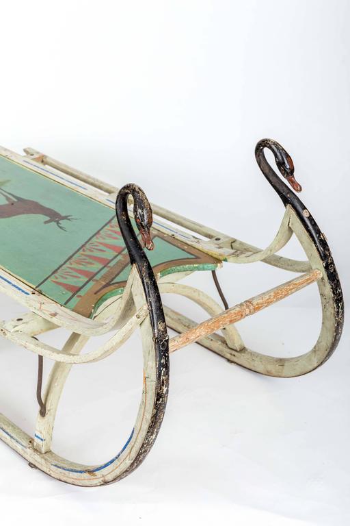 19th-Century Wooden Sled with Original Paint and Iron Swan Runners at ...