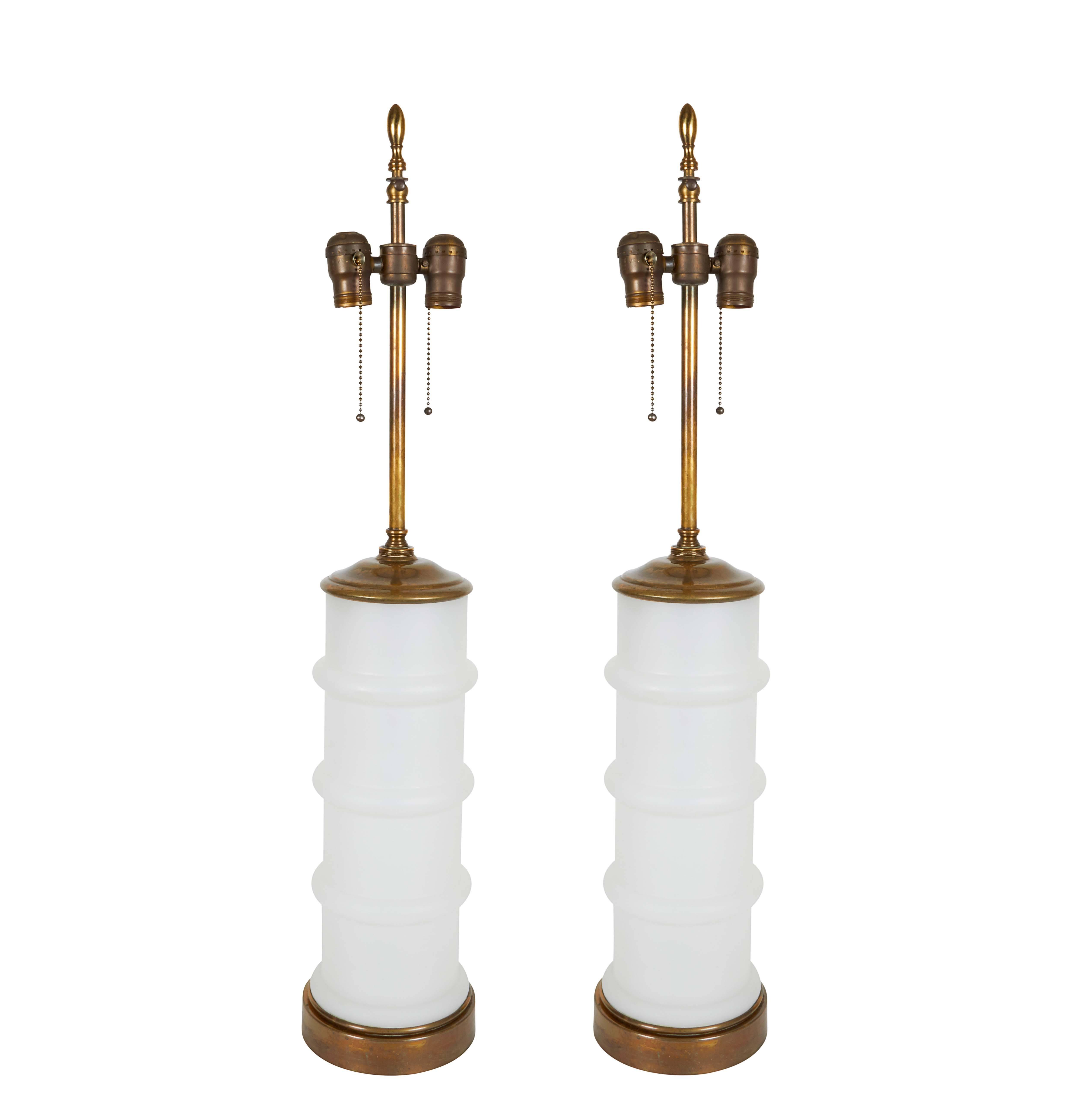 Pair of Ribbed Lamps in Frosted Glass at 1stDibs