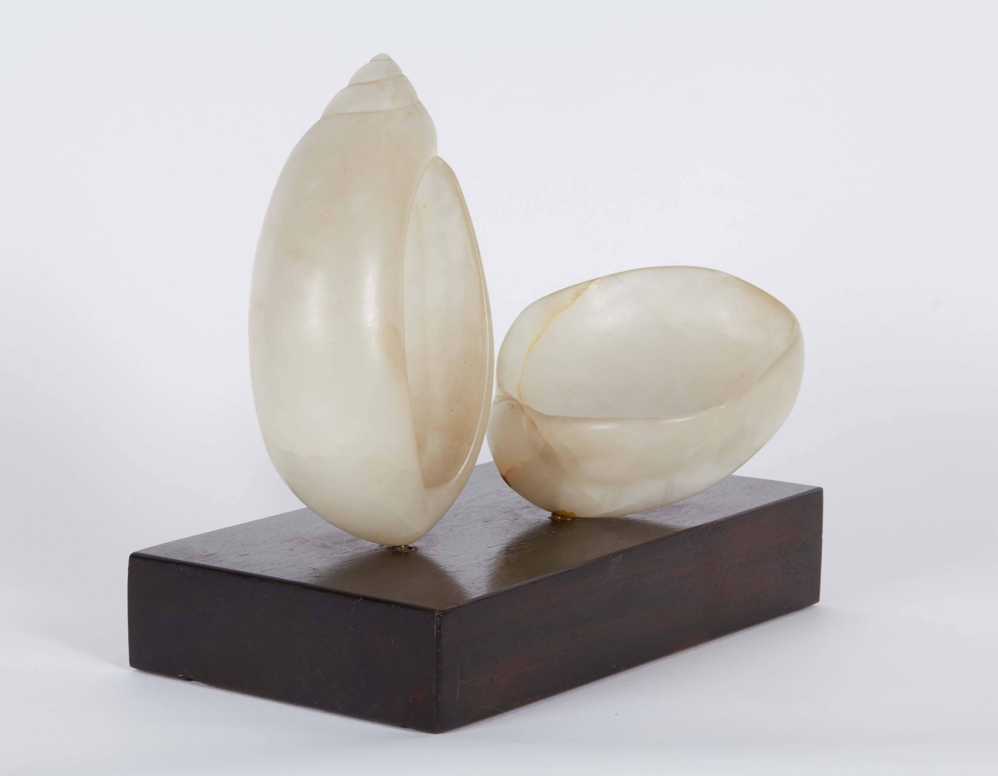 Shells in Carved Alabaster on Wood Base at 1stDibs