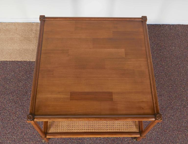 Pair of Baker Rolling Tables with Cane Shelf at 1stDibs