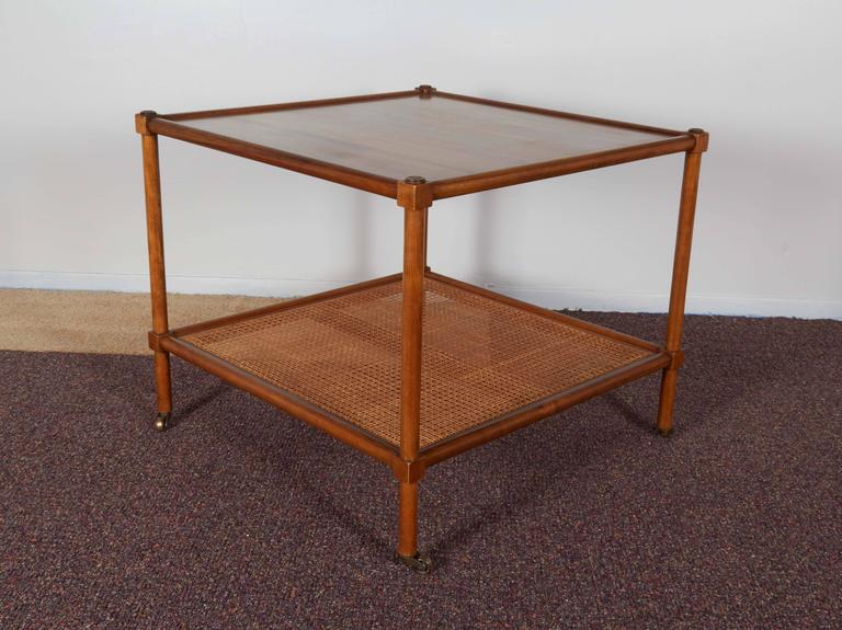 Pair of Baker Rolling Tables with Cane Shelf at 1stDibs