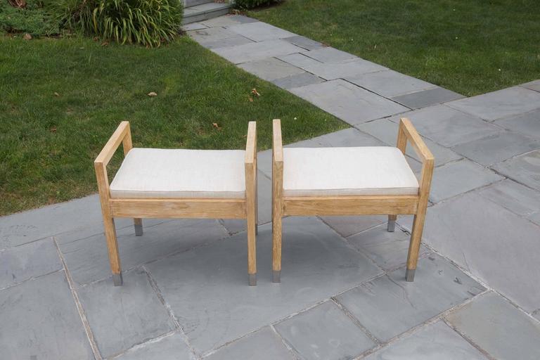 Pair of Upholstered Wood Benches with Chrome Tip Legs at 1stDibs