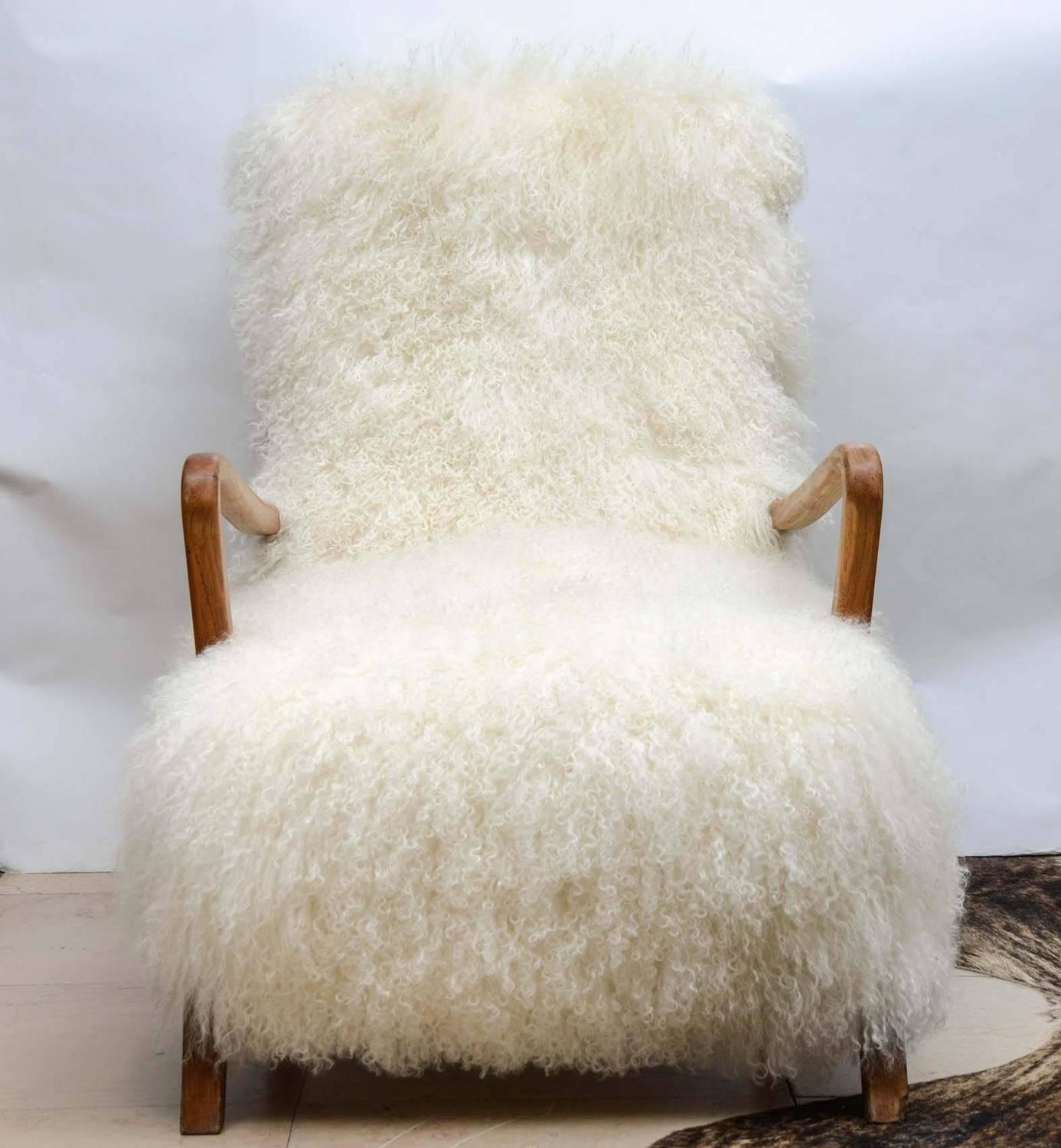 Pair of Vintage Armchairs with Lamb Fur from Mongolia For Sale at 1stdibs