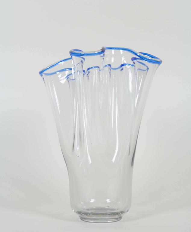 Art Glass Handkerchief Vase with Blue Rim For Sale at 1stDibs