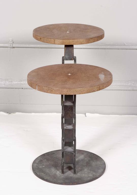 Two-Tier Shagreen Top Table on Chain Link Base For Sale at 1stDibs