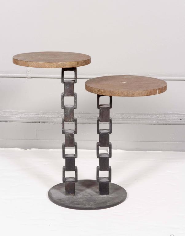 Two-Tier Shagreen Top Table on Chain Link Base For Sale at 1stDibs