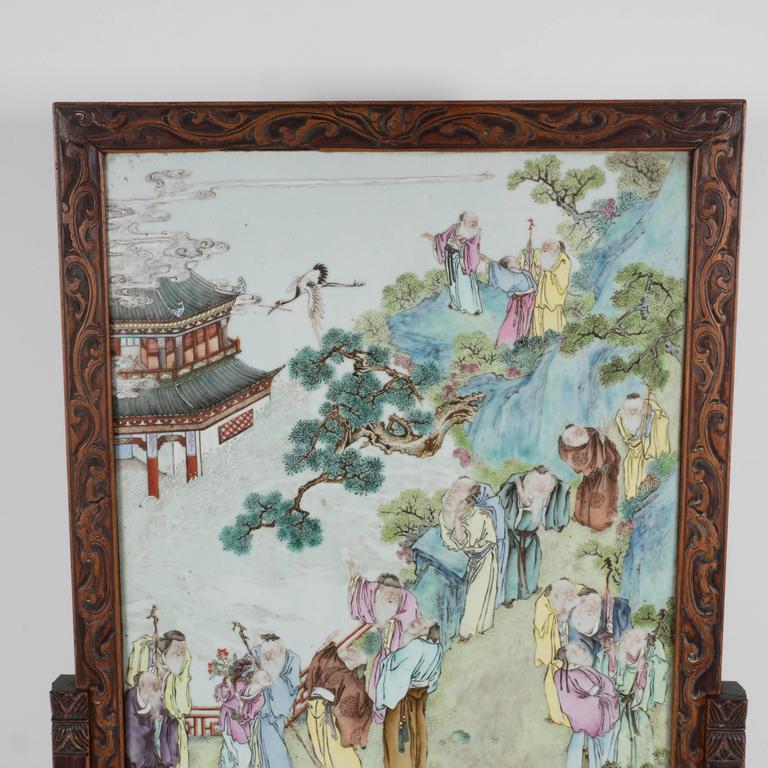 Exquisite Antique 19th Century Chinese Export and Rosewood Table Screen ...