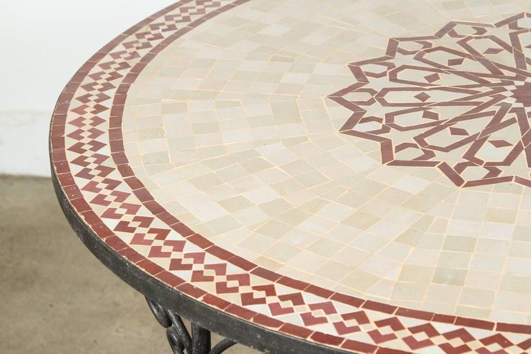Moroccan Outdoor Round Mosaic Tile Dining Table on Iron Base 47 in. For ...