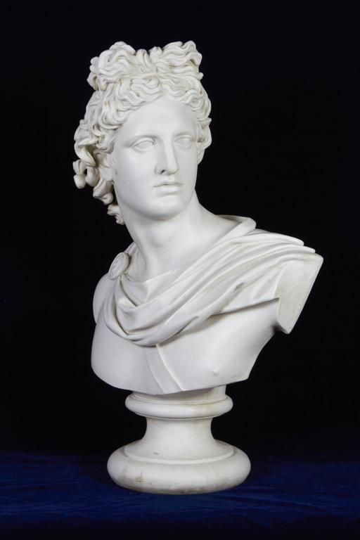 Large Antique Porcelain Bust of Apollo of Belvedere, French Signed and ...